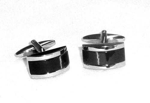 18mm x 10mm Semi Circle Polished Rhodium Cuff links/ Inlay Black or ...