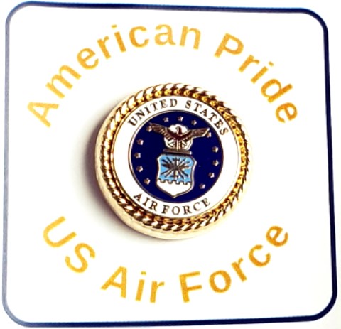 US AIR FORCE MILITARY Lapel Pin with Gold Rope Bezel /pinch clip back ...
