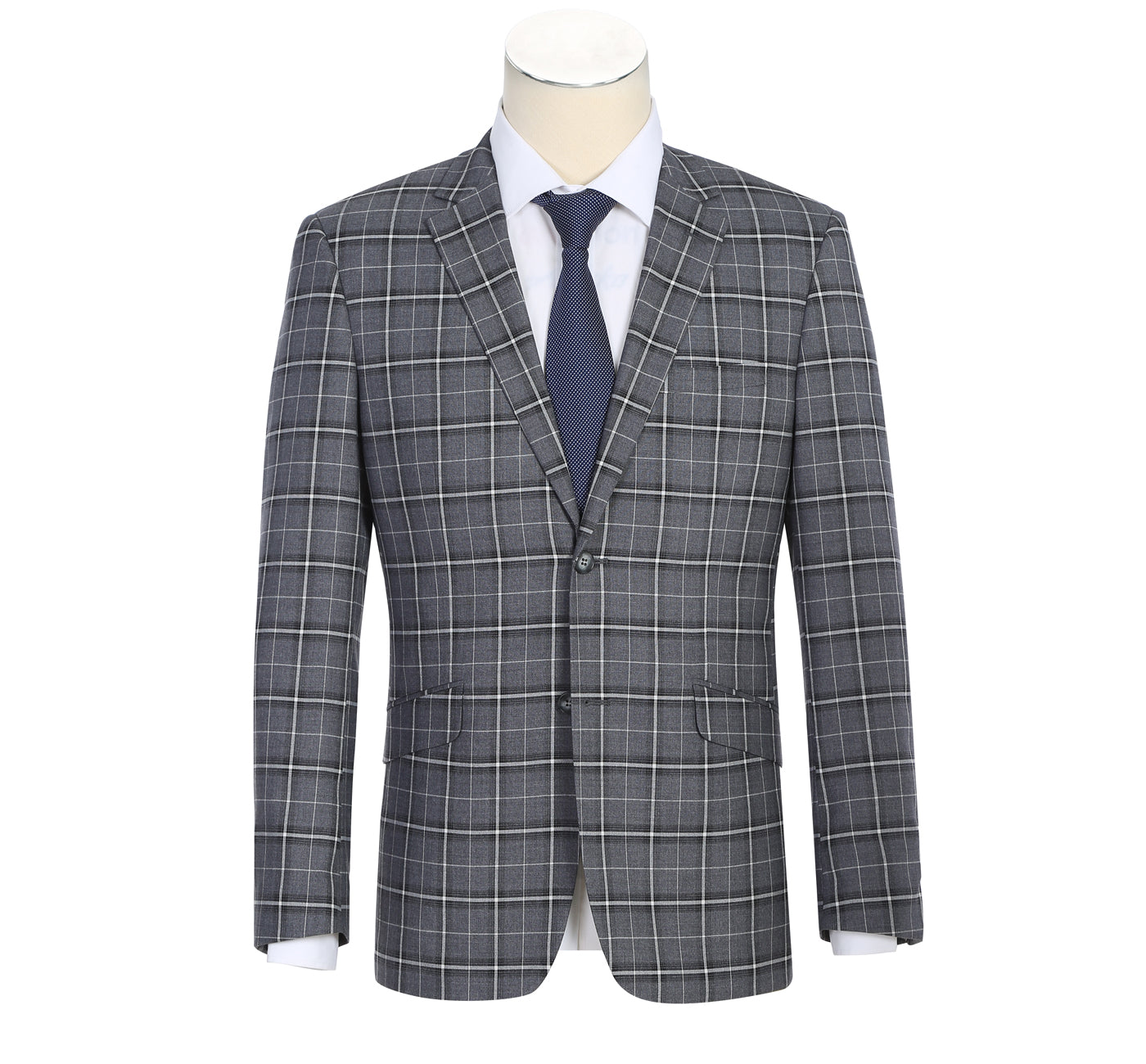 Men's Classic Fit Single Breasted Grey & White Check Suits - Sport Coat ...