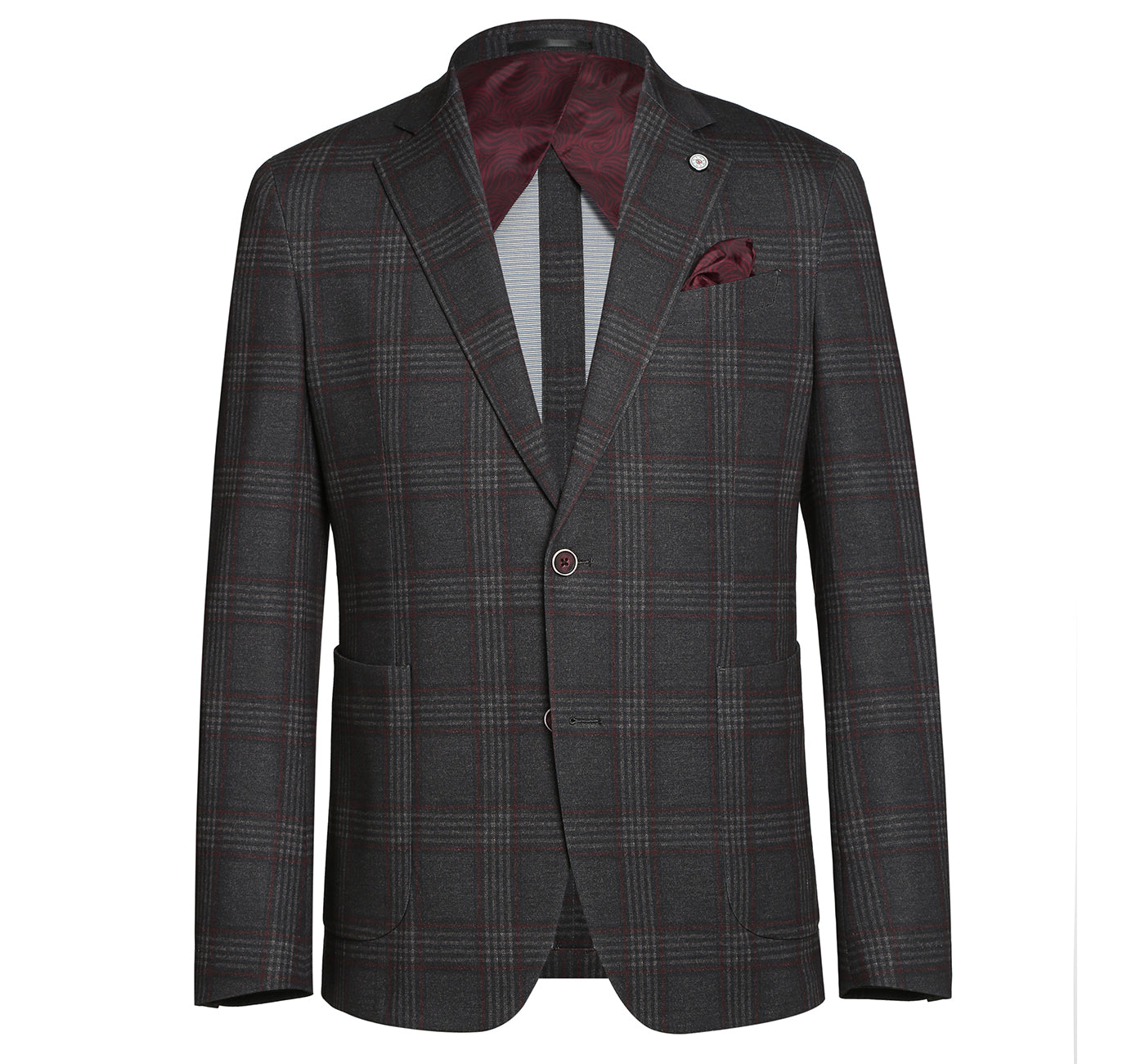 Pellagio Men's Blazer Slim Fit Half Canvas Dark Grey Windowpane Sport ...