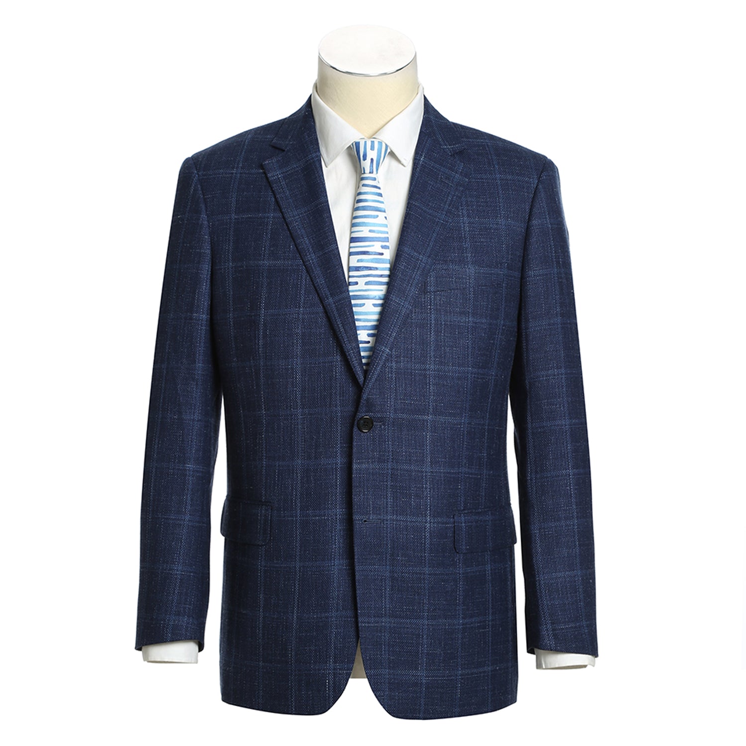 Men's Notch Lapels Navy Windowpane Blazer - Sport Coat Blazer