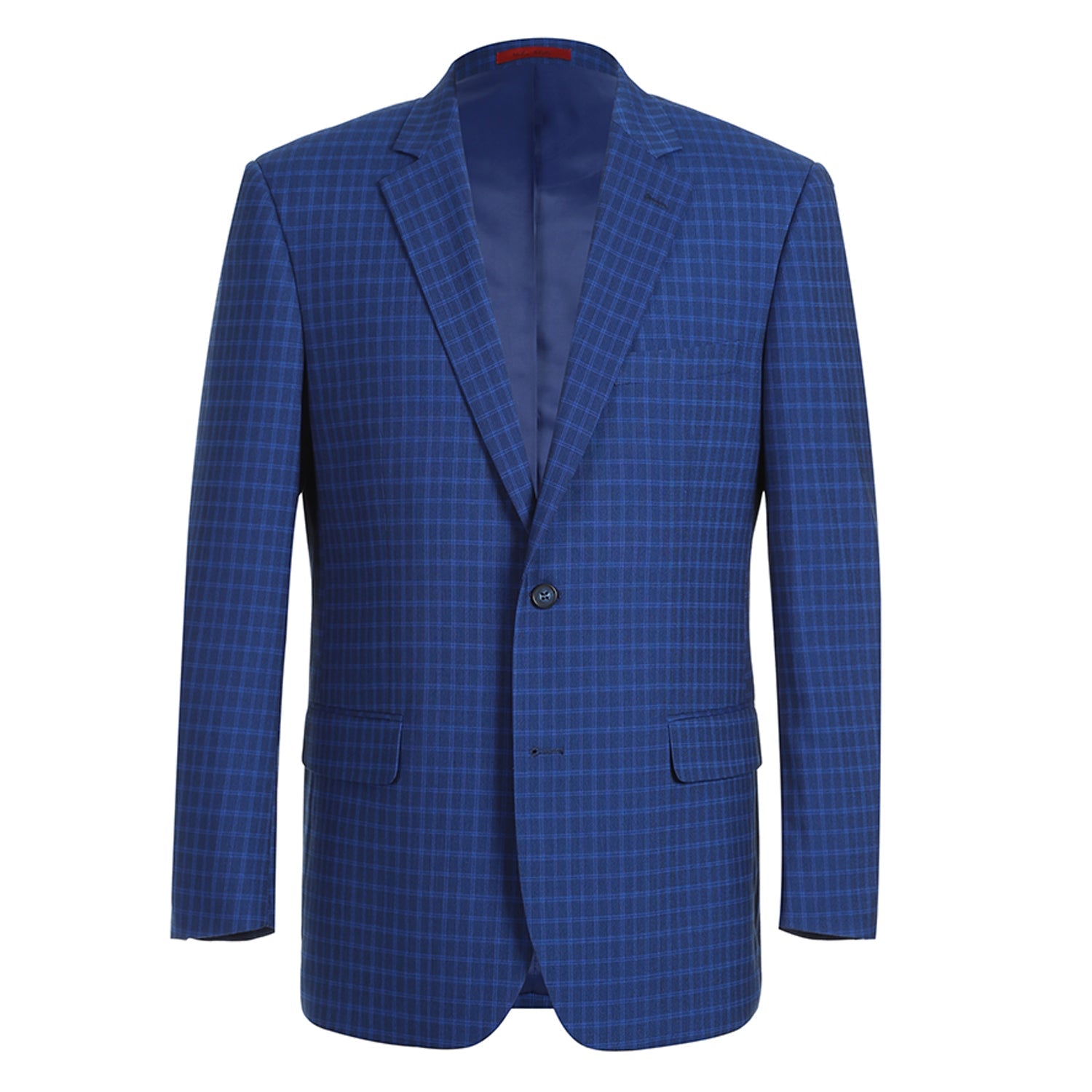 Men's Single Breasted Notch Lapels Blue Check Suits - Sport Coat Blazer