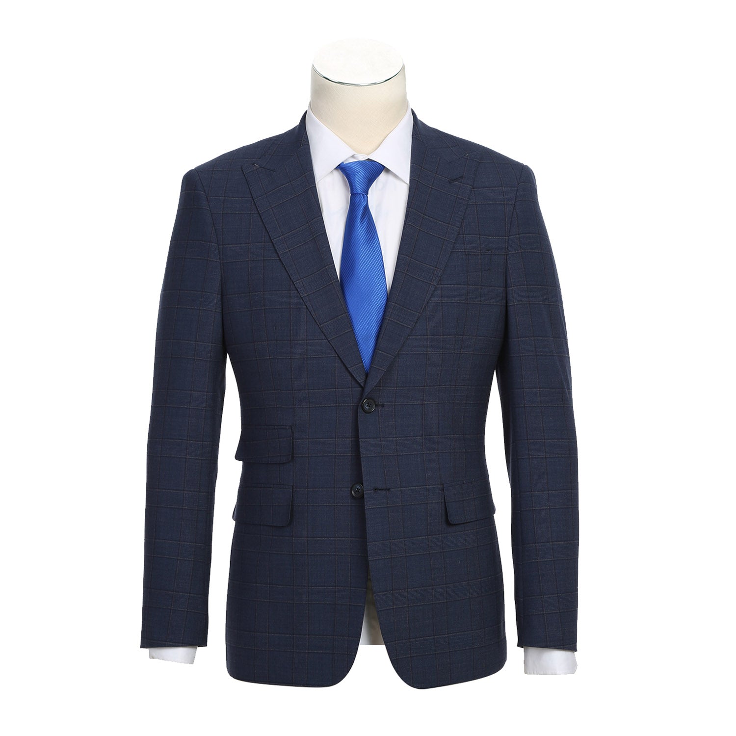 English Laundry Prussian Blue Window Pane Check Wool Suit - Sport Coat ...