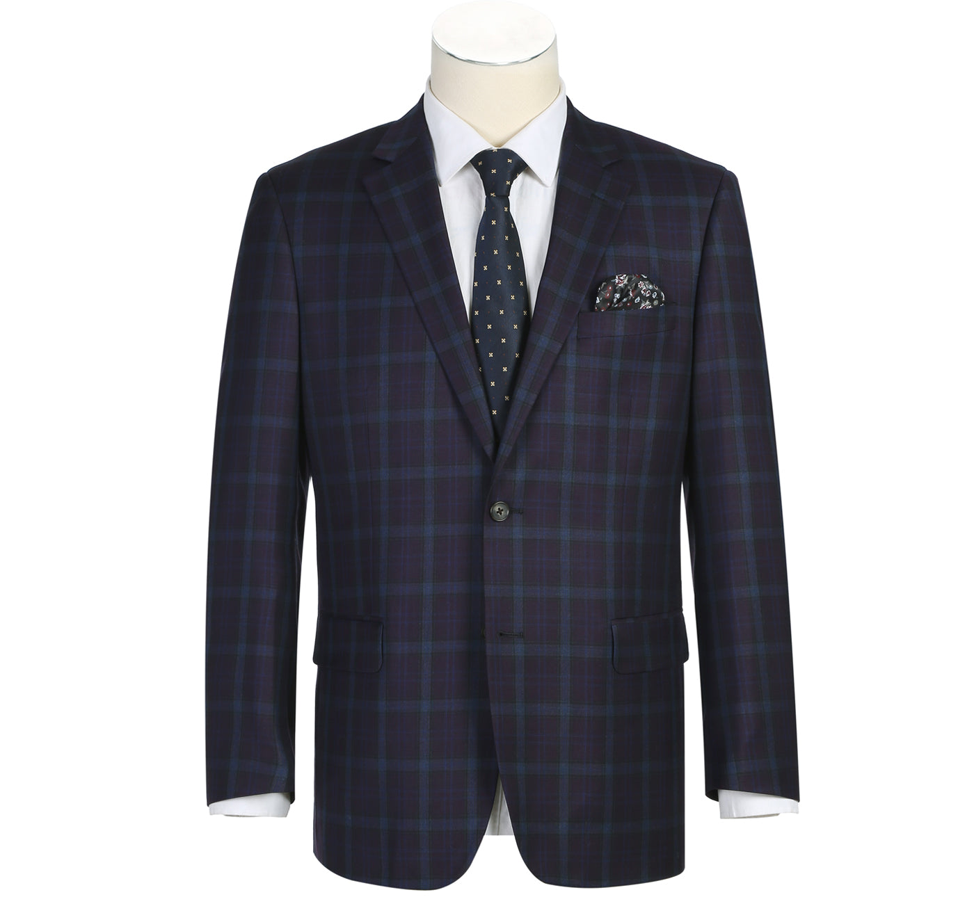 Men's Classic Fit 100% Wool Navy Windowpane Suit Jacket Blazer - Sport ...